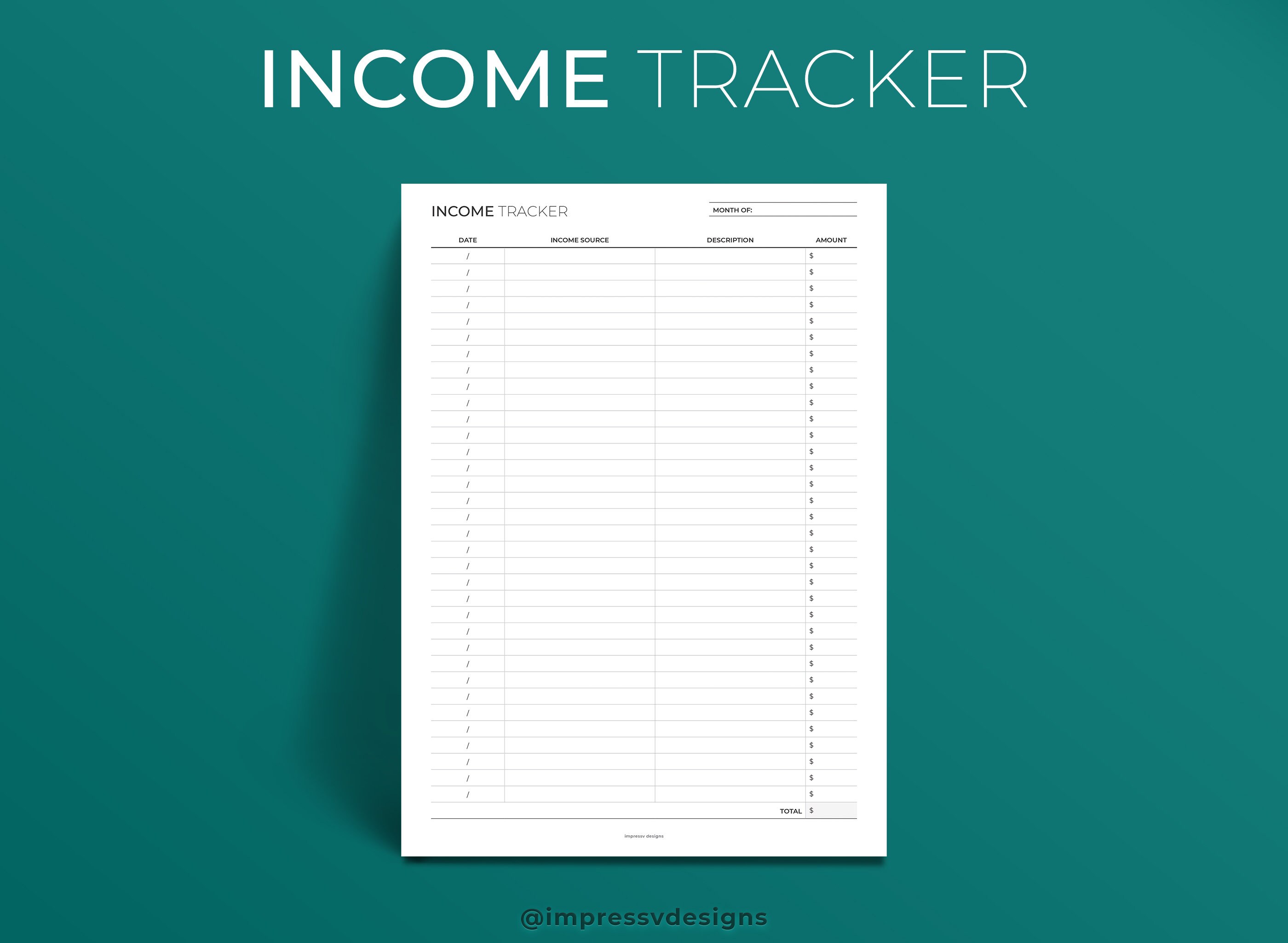 Income Tracker Minimalist Printable Productivity PDF - Etsy