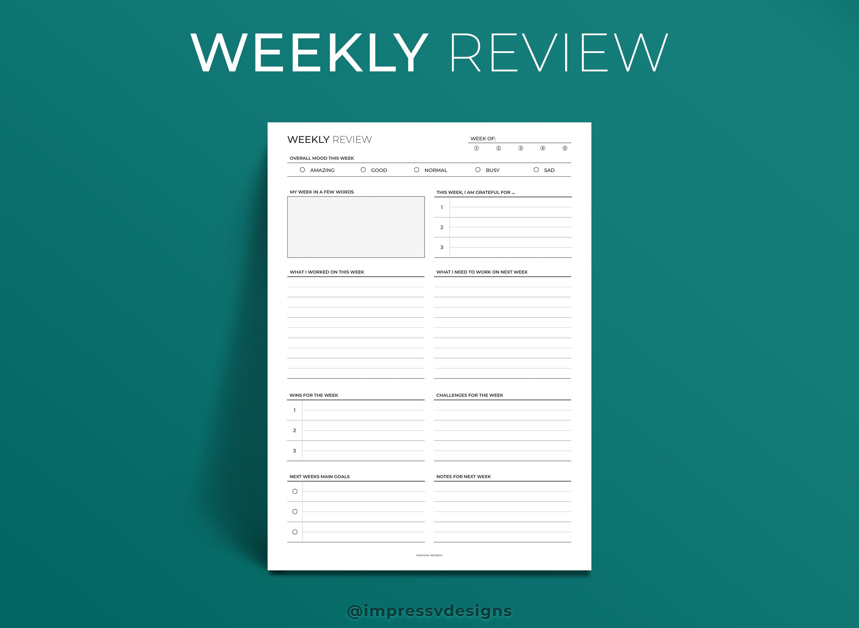 Weekly Review Minimalist Printable Productivity PDF Template Planner ...