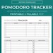 Pomodoro Tracker ⦁ Fillable & Printable ⦁ Pomodoro Planner ⦁ Pomodoro ...