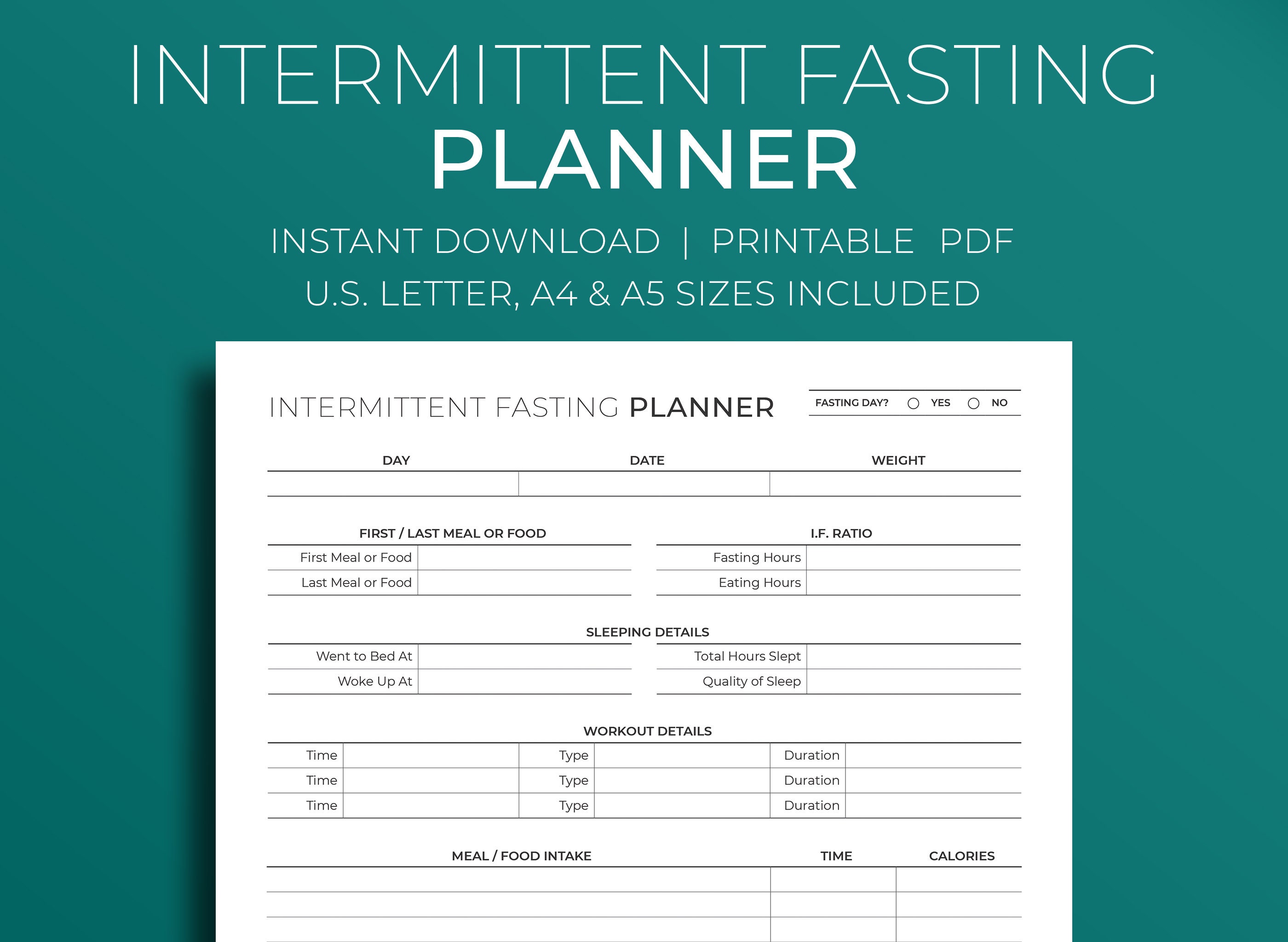 Intermittent Fasting Planner ⦁ Fasting Tracker ⦁ Minimalist Printable ...