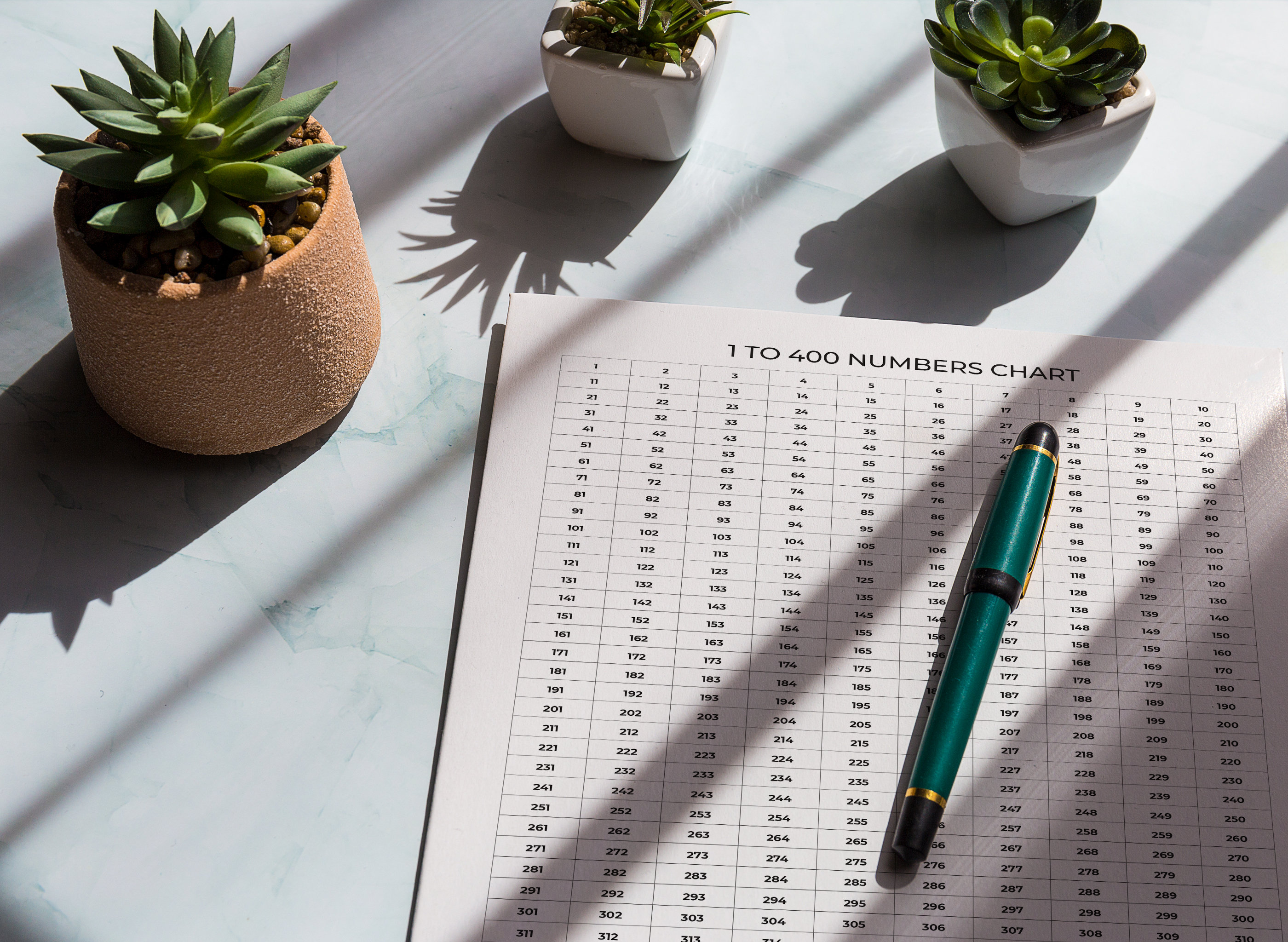 Printable 1 to 400 Number Chart ⦁ A4, A5, Half-letter, Letter Sizes ...