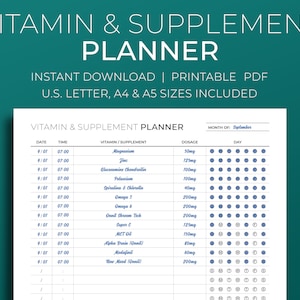 Vitamin and Supplement Planner ⦁ Vitamin Tracker ⦁ Minimalist Printable ...