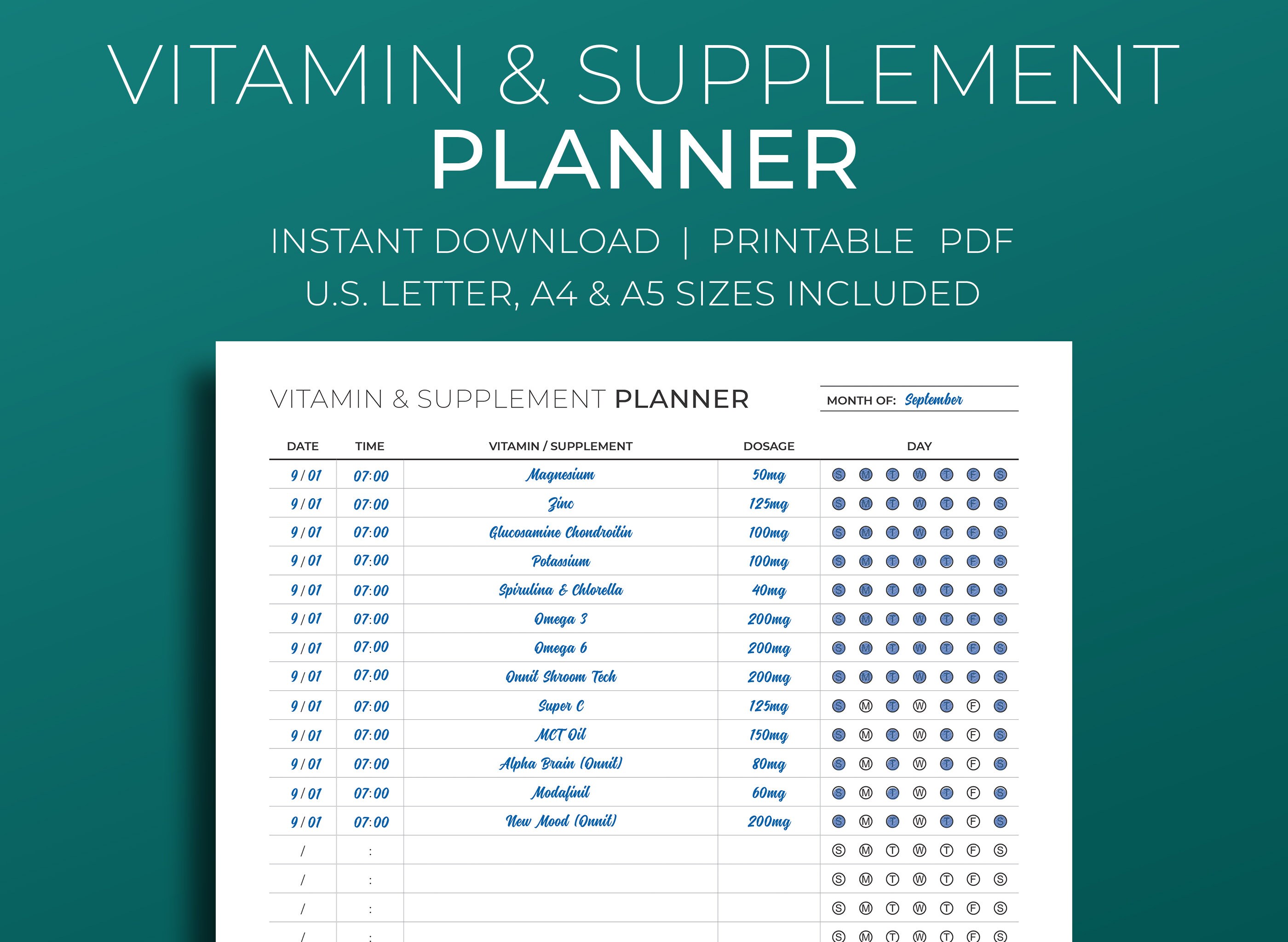 Vitamin and Supplement Planner Vitamin Tracker Minimalist Printable ...