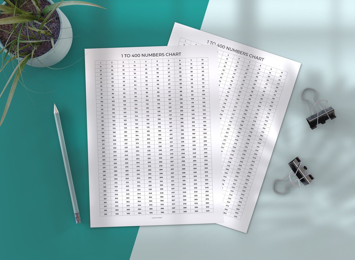 Printable 1 to 400 Number Chart A4, A5, Half-letter, Letter Sizes ...