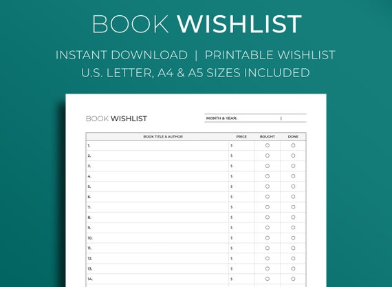 Book Wishlist Minimalist Printable Productivity PDF Template - Etsy