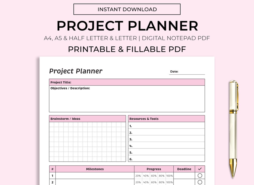 Project Planner Template, Student Planner, Student Printable, Desk ...