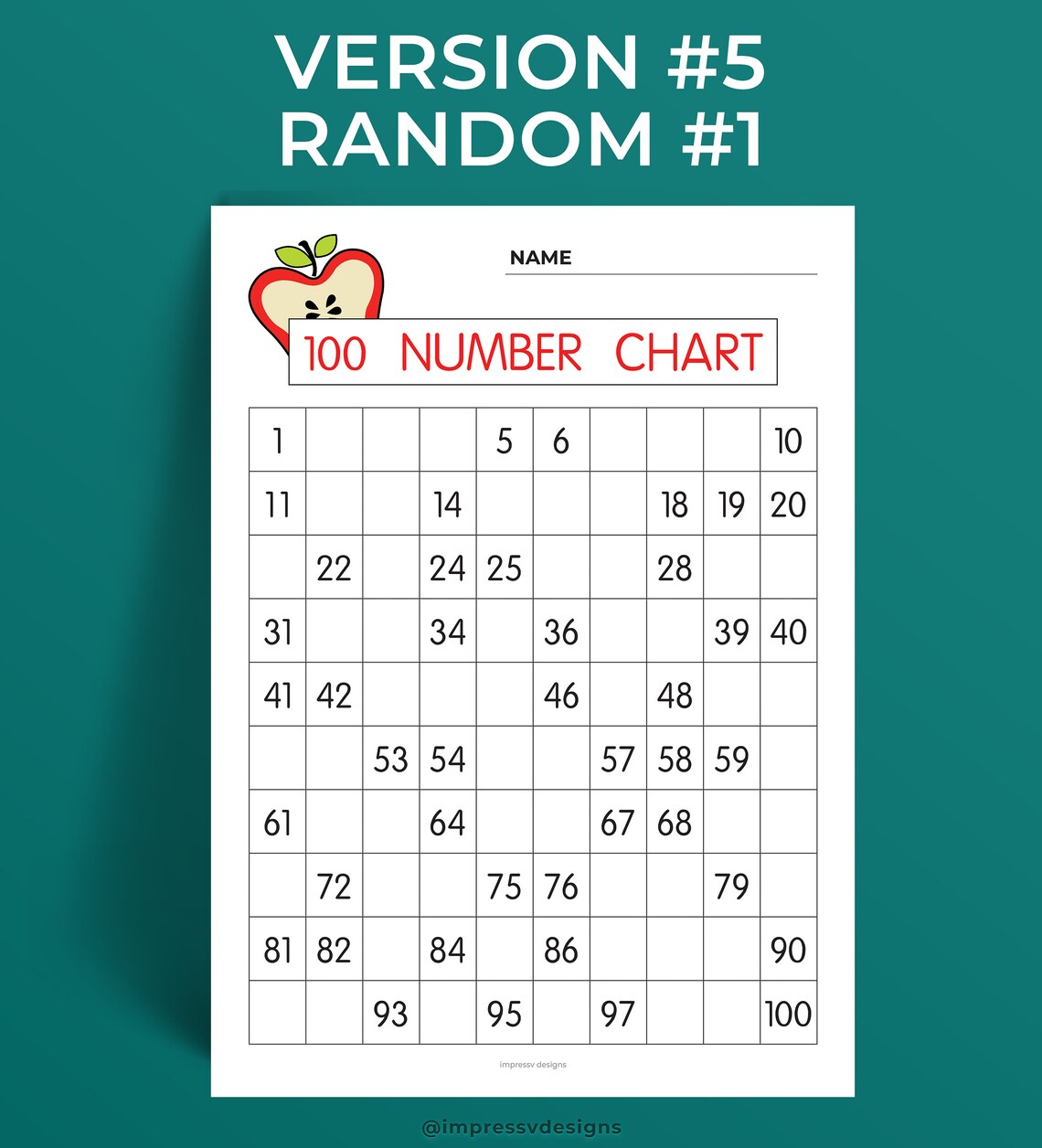 Printable 1 to 100 Number Chart Bundle A4 & Letter Sizes Blank, Filled ...