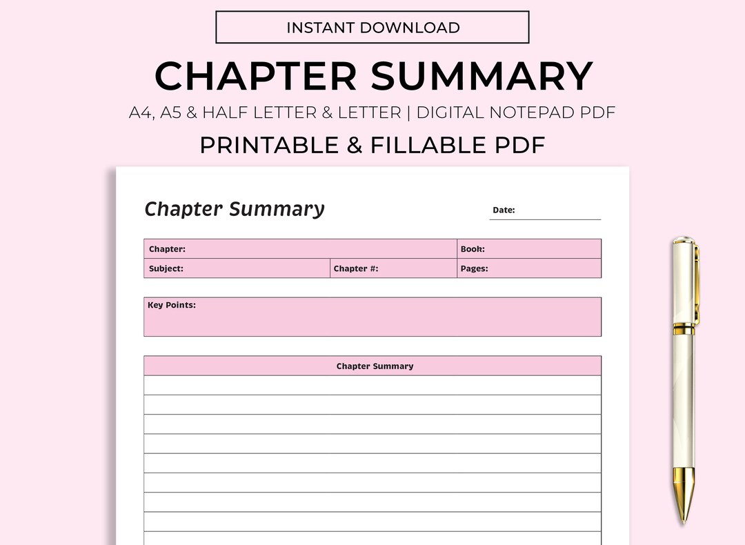 Chapter Summary Planner, Student Planner, Student Printable, Desk ...