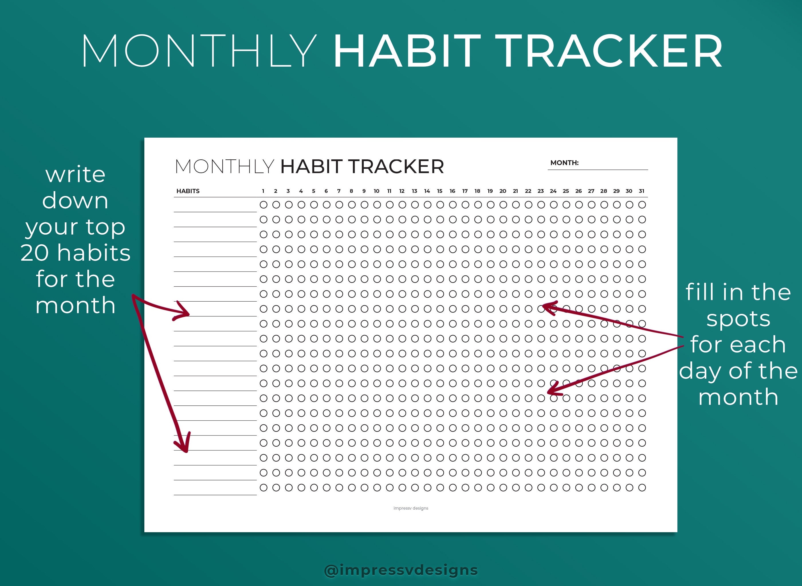 Monthly Habit Tracker Fillable & Printable Routine Planner - Etsy