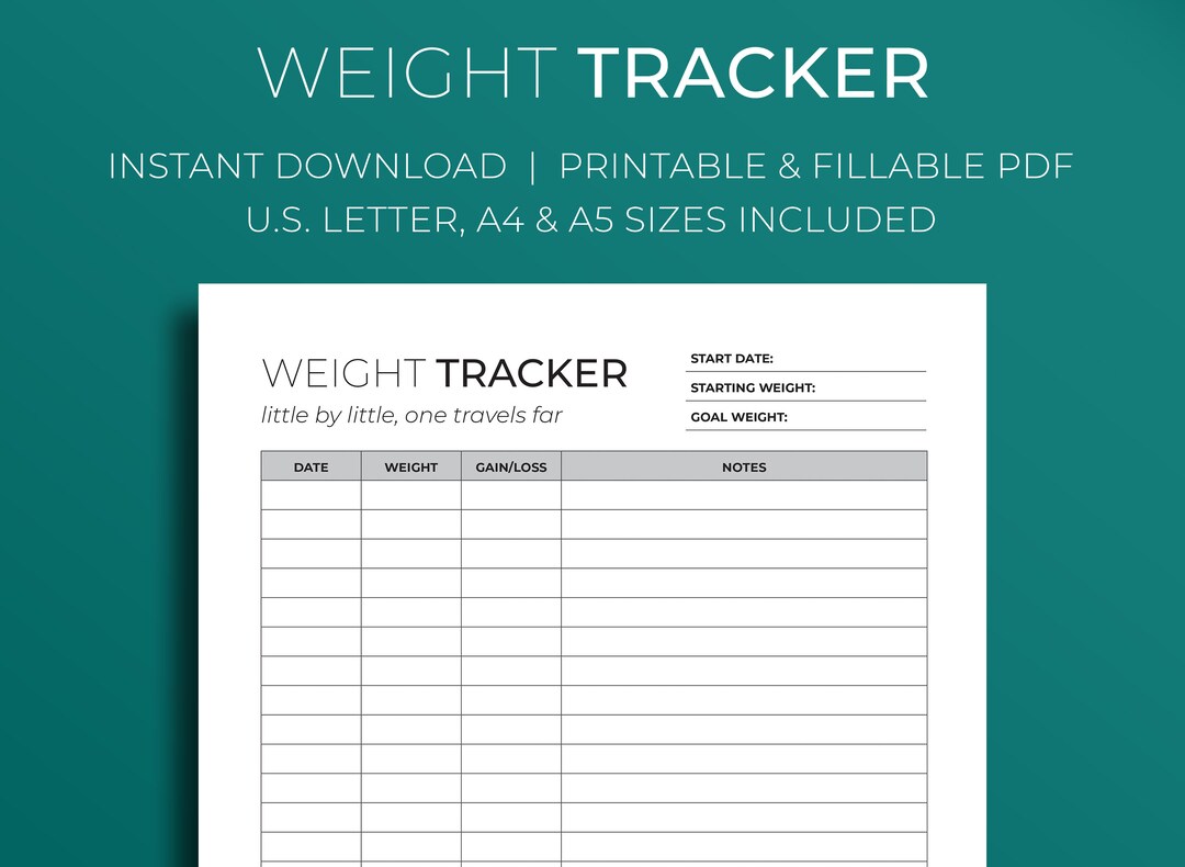 Fillable Weight Tracker | Minimalist Printable Productivity Template ...