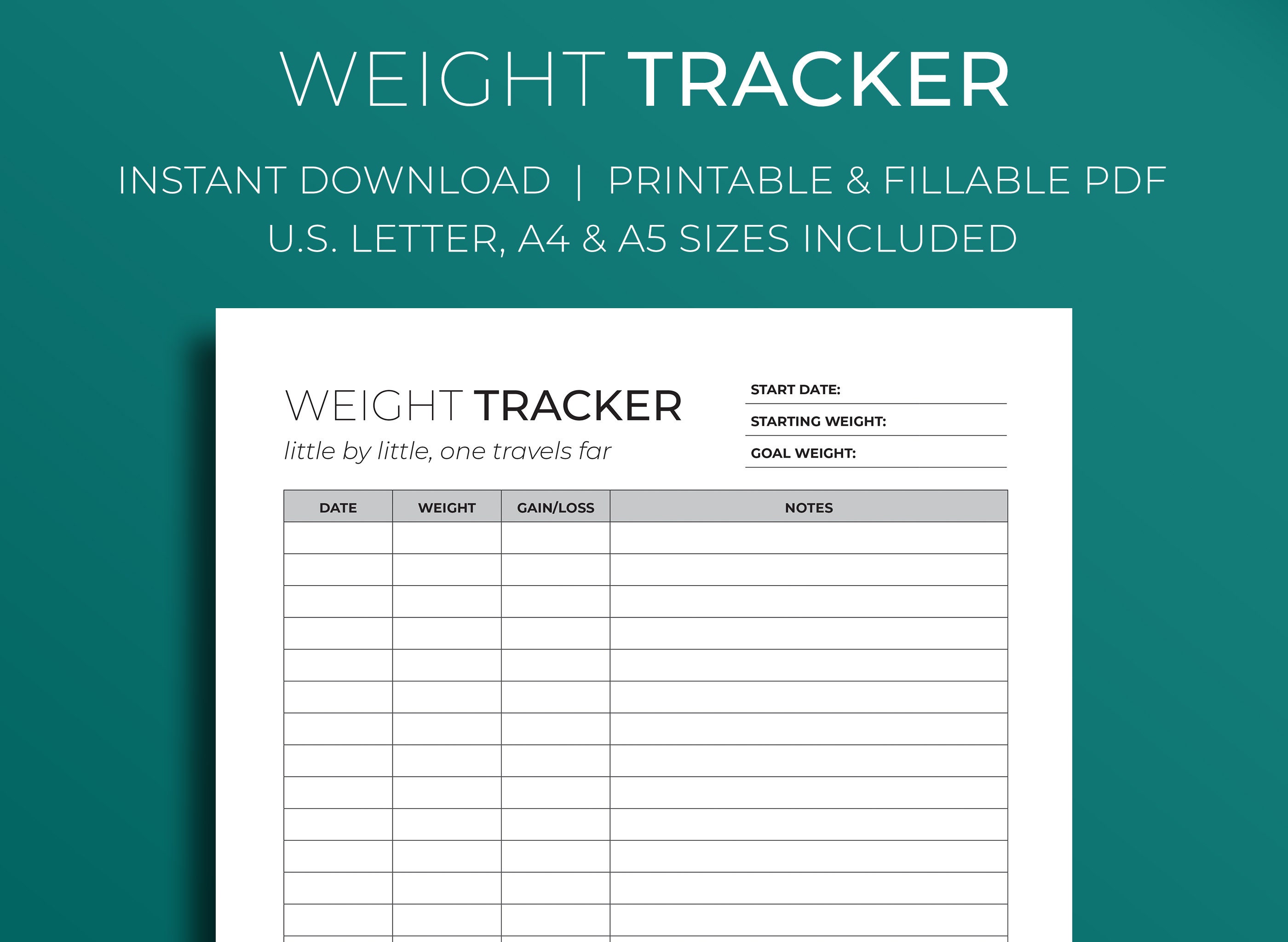 Fillable Weight Tracker Minimalist Printable Productivity Template ...