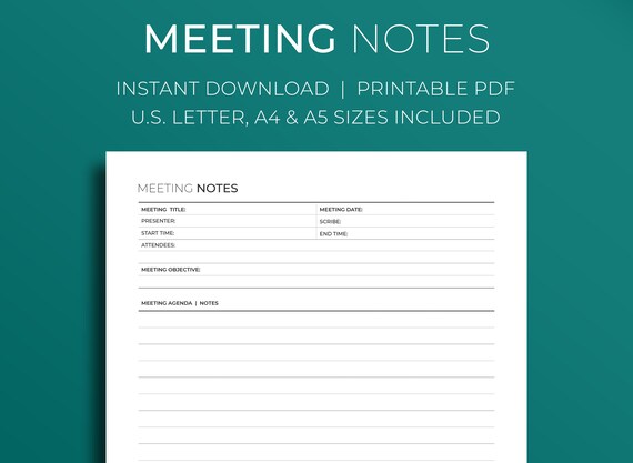 Meeting Notes Minimalist Printable Productivity PDF Template - Etsy
