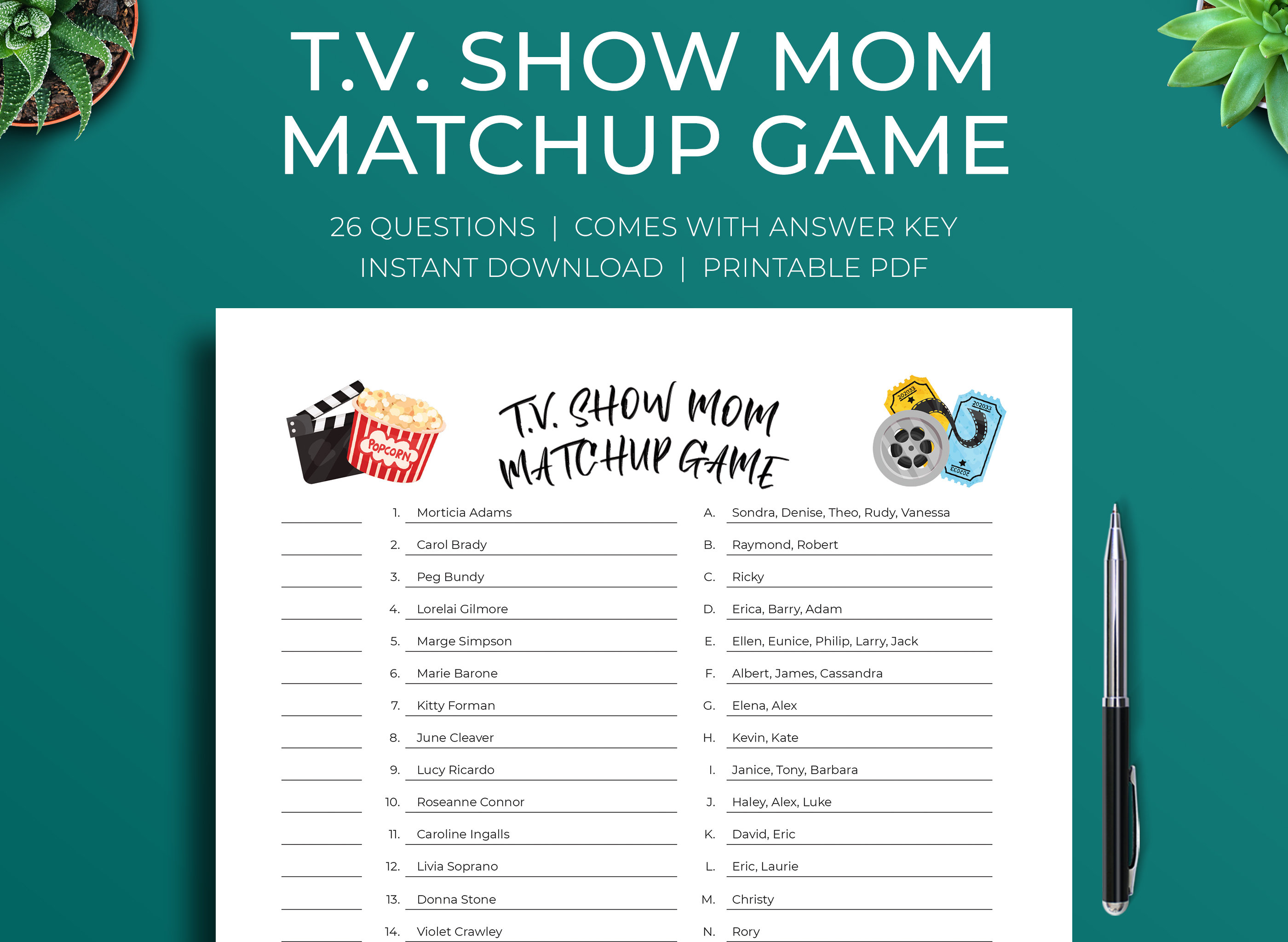 Printable Mother's Day Game | TV Show Mom Matchup Game | Printable ...