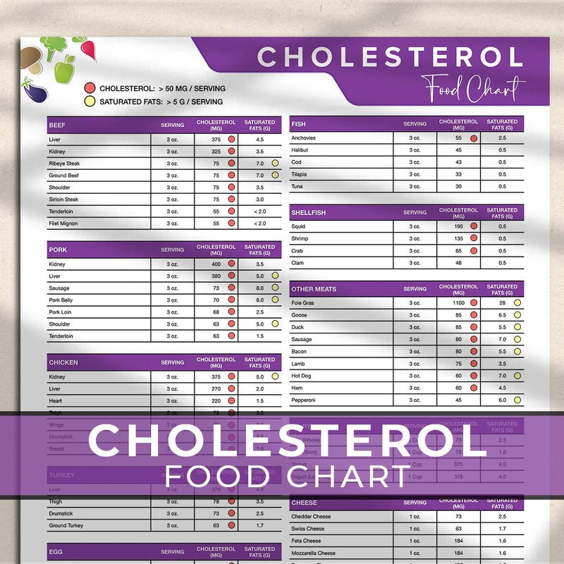 Cholesterol Food Chart - Etsy