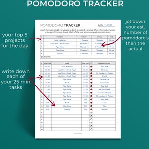 Pomodoro Tracker ⦁ Fillable & Printable ⦁ Pomodoro Planner ⦁ Pomodoro ...