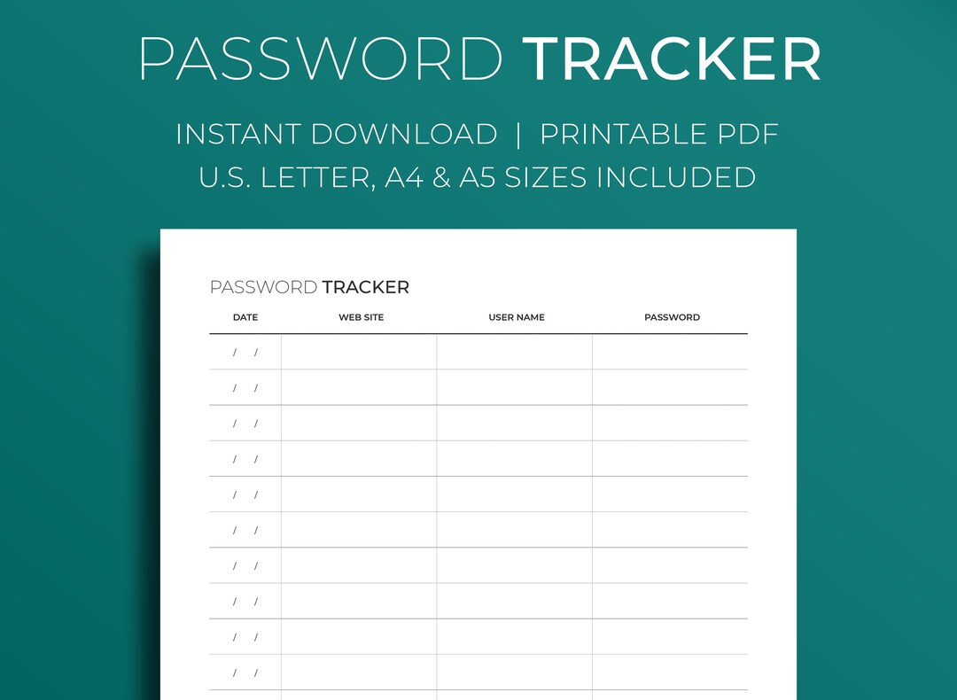 Password Tracker ⦁ Minimalist Printable Productivity PDF Template ...