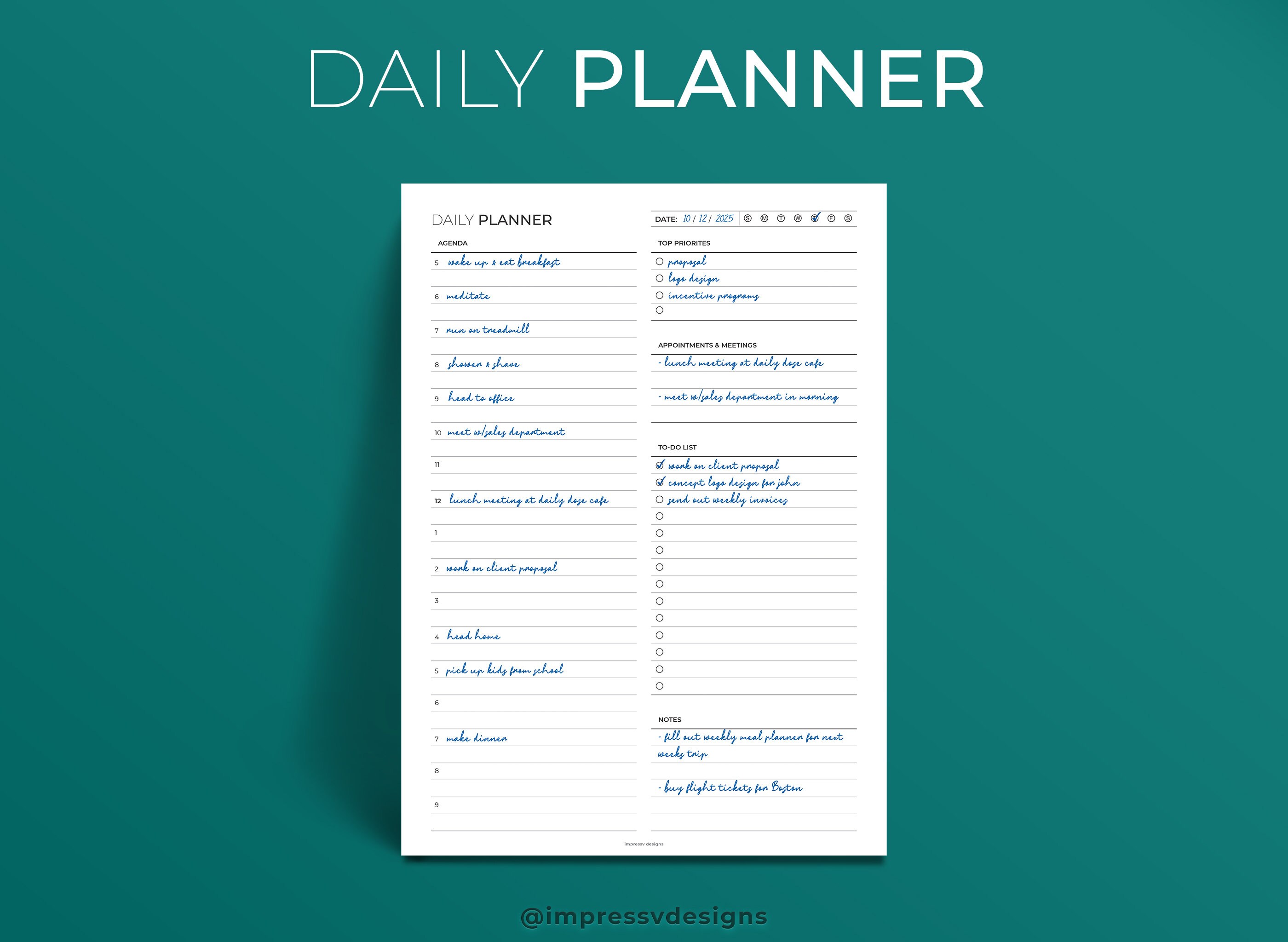 Daily Planner Minimalist Printable Productivity PDF Template Planner ...