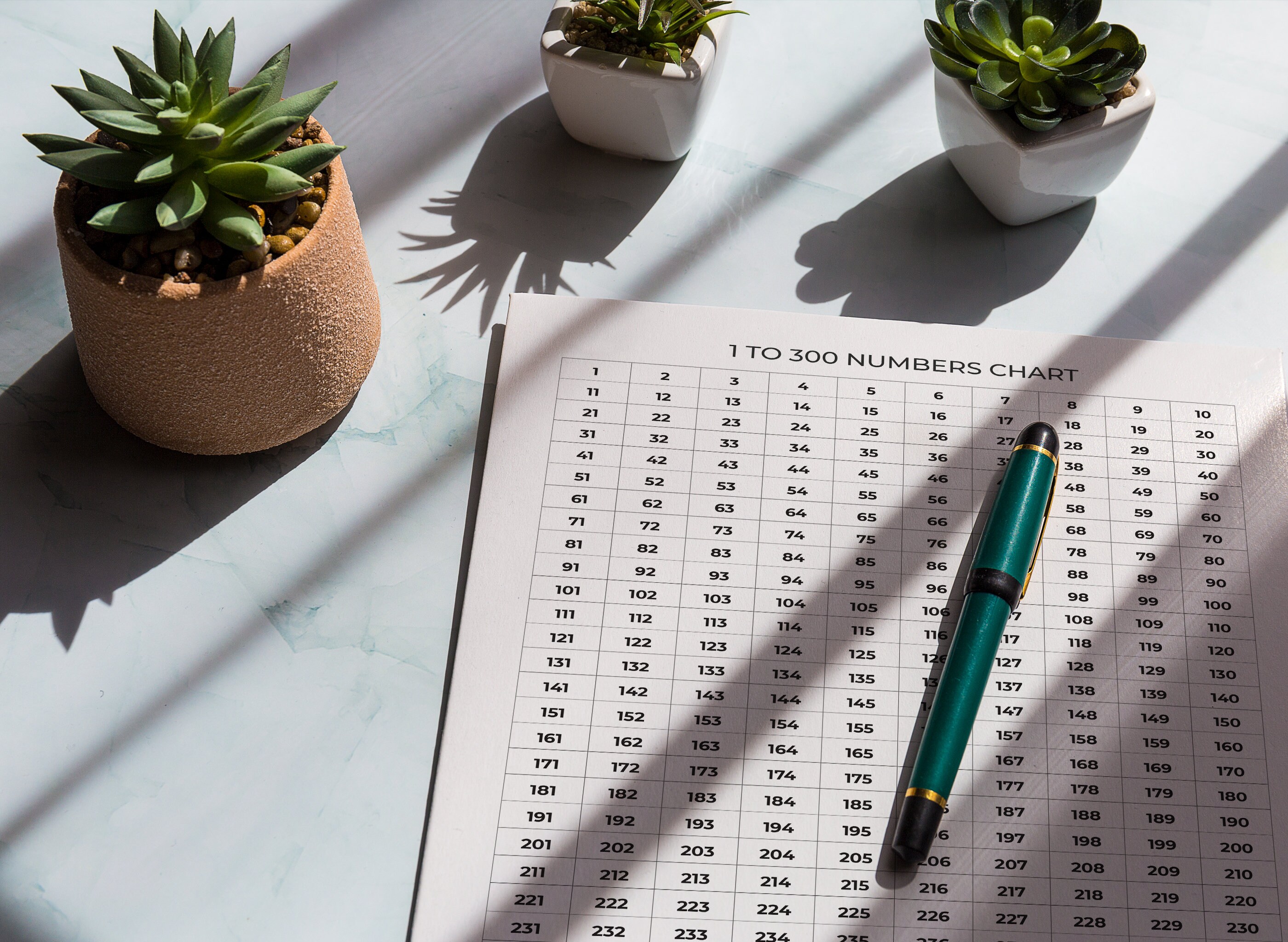 Printable 1 to 300 Number Chart ⦁ A4, A5, Half-letter, Letter Sizes ...