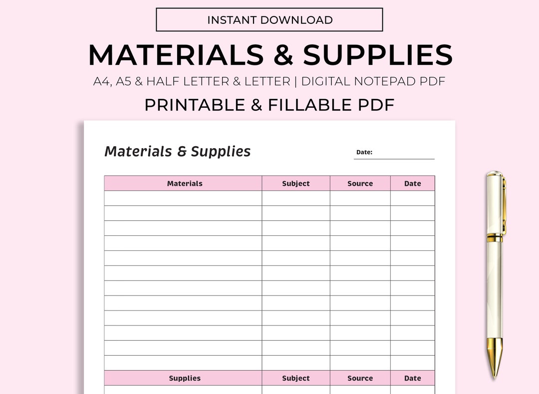 Materials & Supplies Tracker, Student Planner, Student Printable, Desk ...