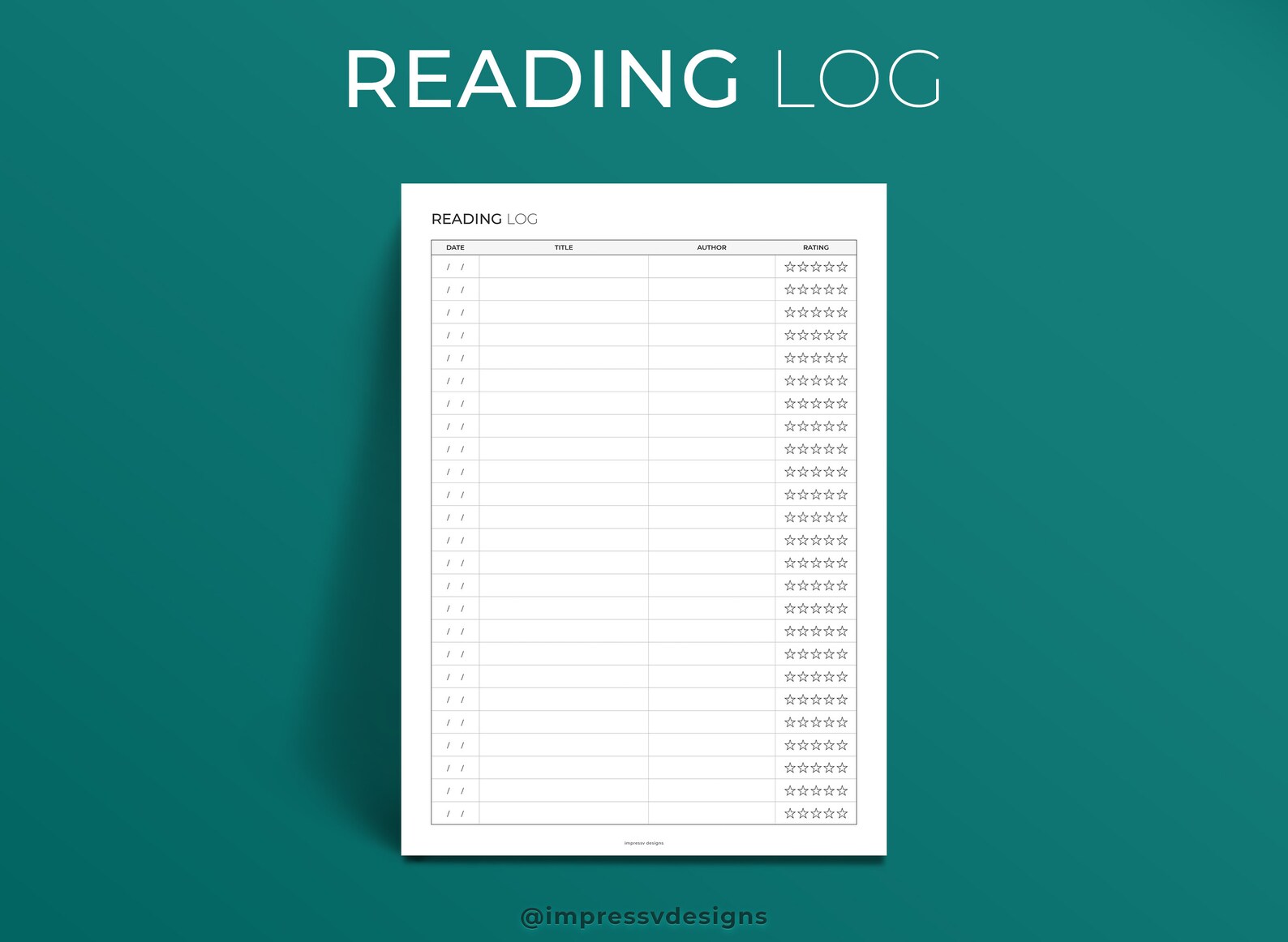 Reading Log Minimalist Printable Productivity PDF Template Planner ...