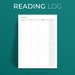 Reading Log Minimalist Printable Productivity PDF Template Planner ...