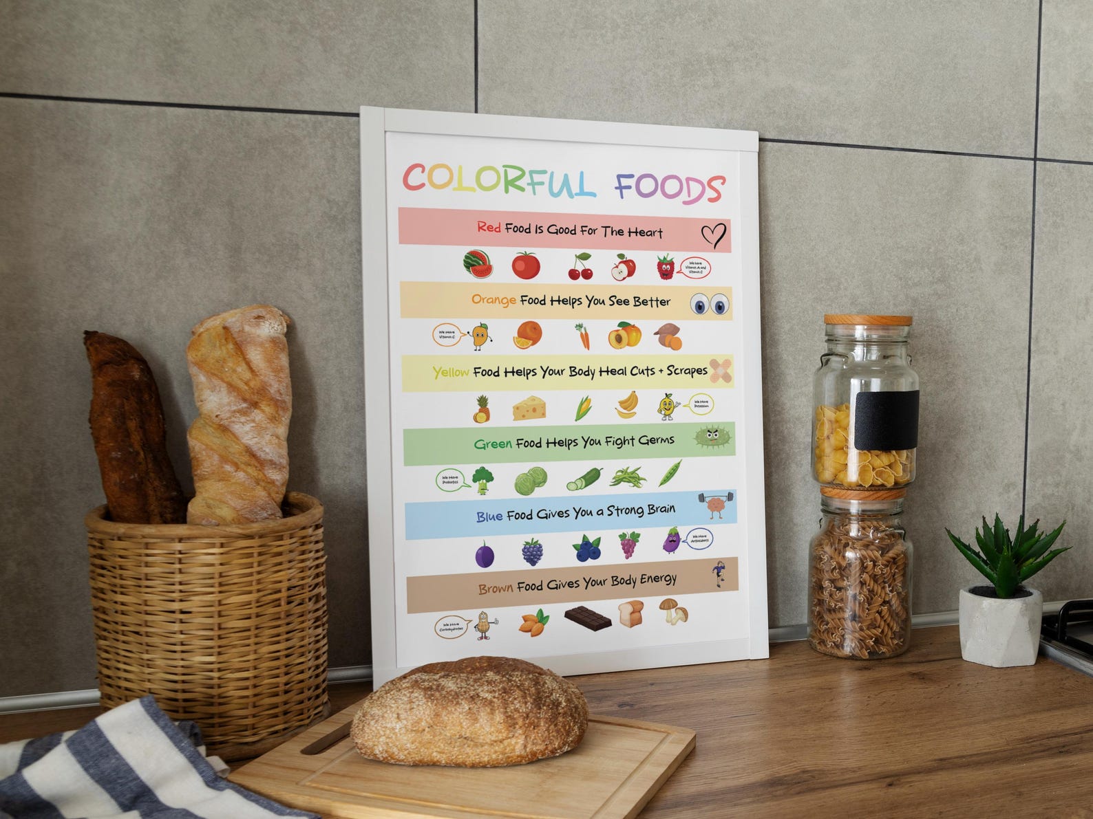 Kids Printable Colorful Foods Poster, Rainbow Foods Chart, Kids Food ...