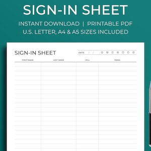 Printable Sign-in Sheet ⦁ A4, A5, Letter ⦁ Minimalist Printable ...