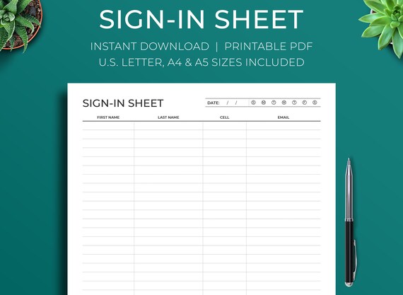 Printable Sign-in Sheet A4 A5 Letter Minimalist | Etsy