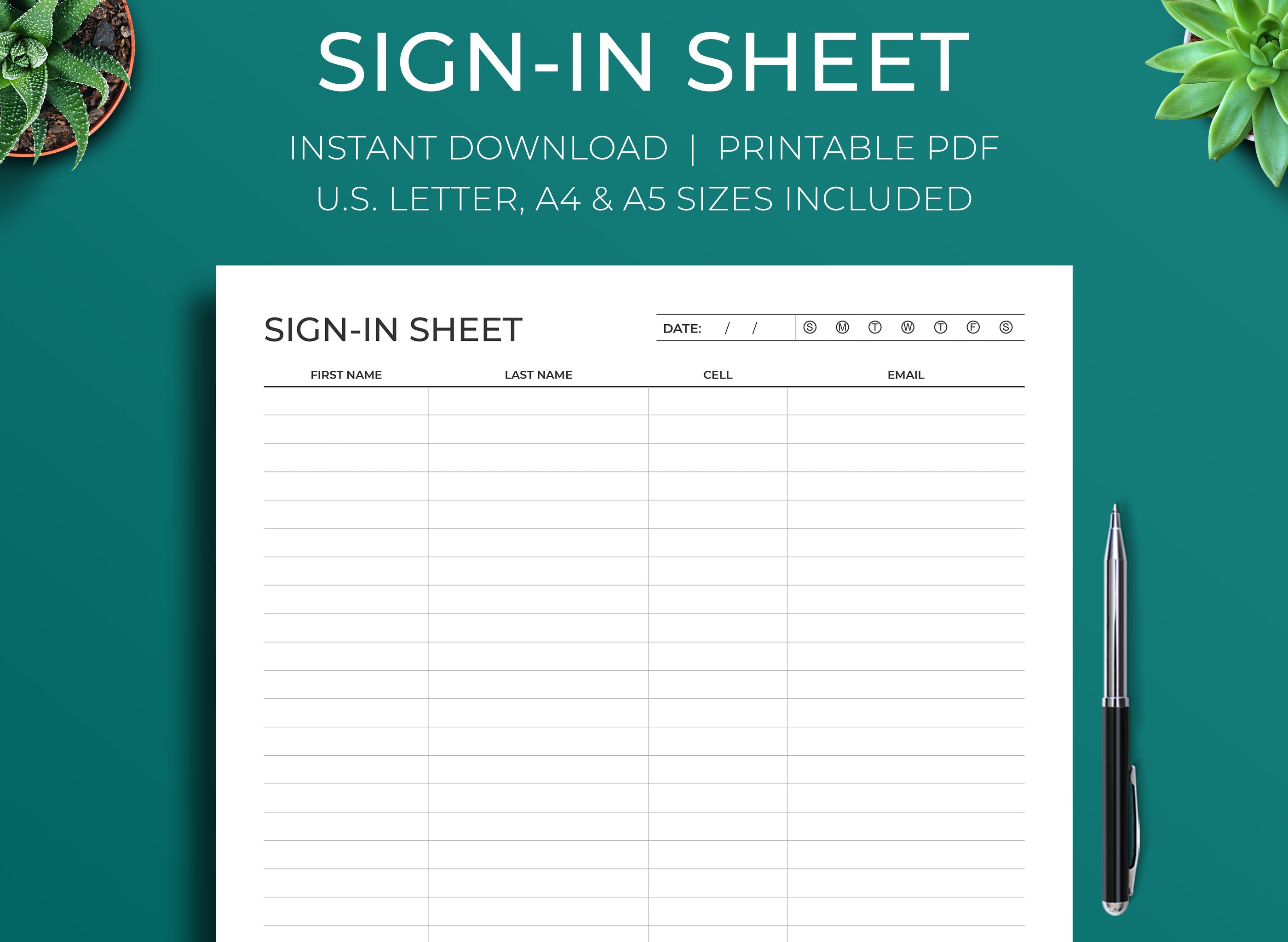 Printable Sign-in Sheet ⦁ A4, A5, Letter ⦁ Minimalist Printable ...
