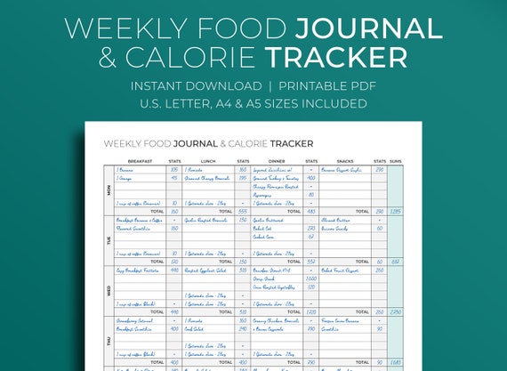 Weekly Food Journal and Calorie Tracker Carb Tracker - Etsy