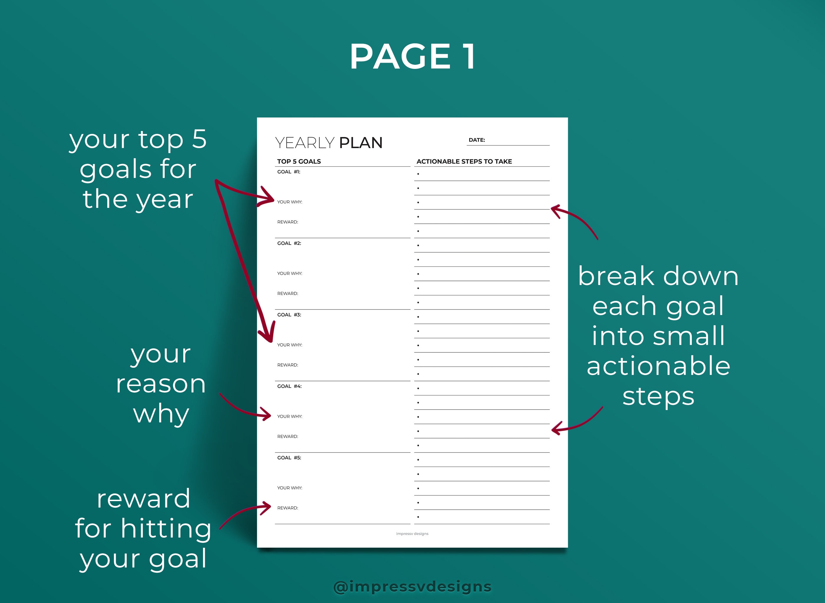 Top 5 Yearly Goals Planner Fillable & Printable Minimalist - Etsy