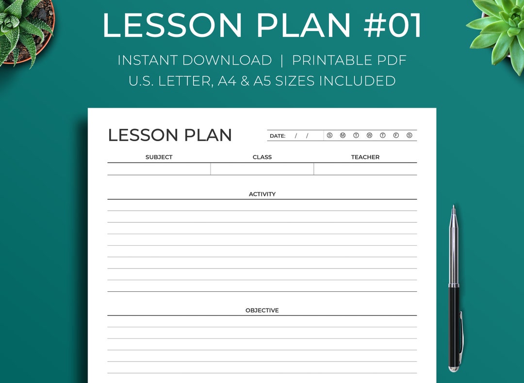 Printable Lesson Plan #01 ⦁ A4, A5, Letter ⦁ Minimalist Printable ...