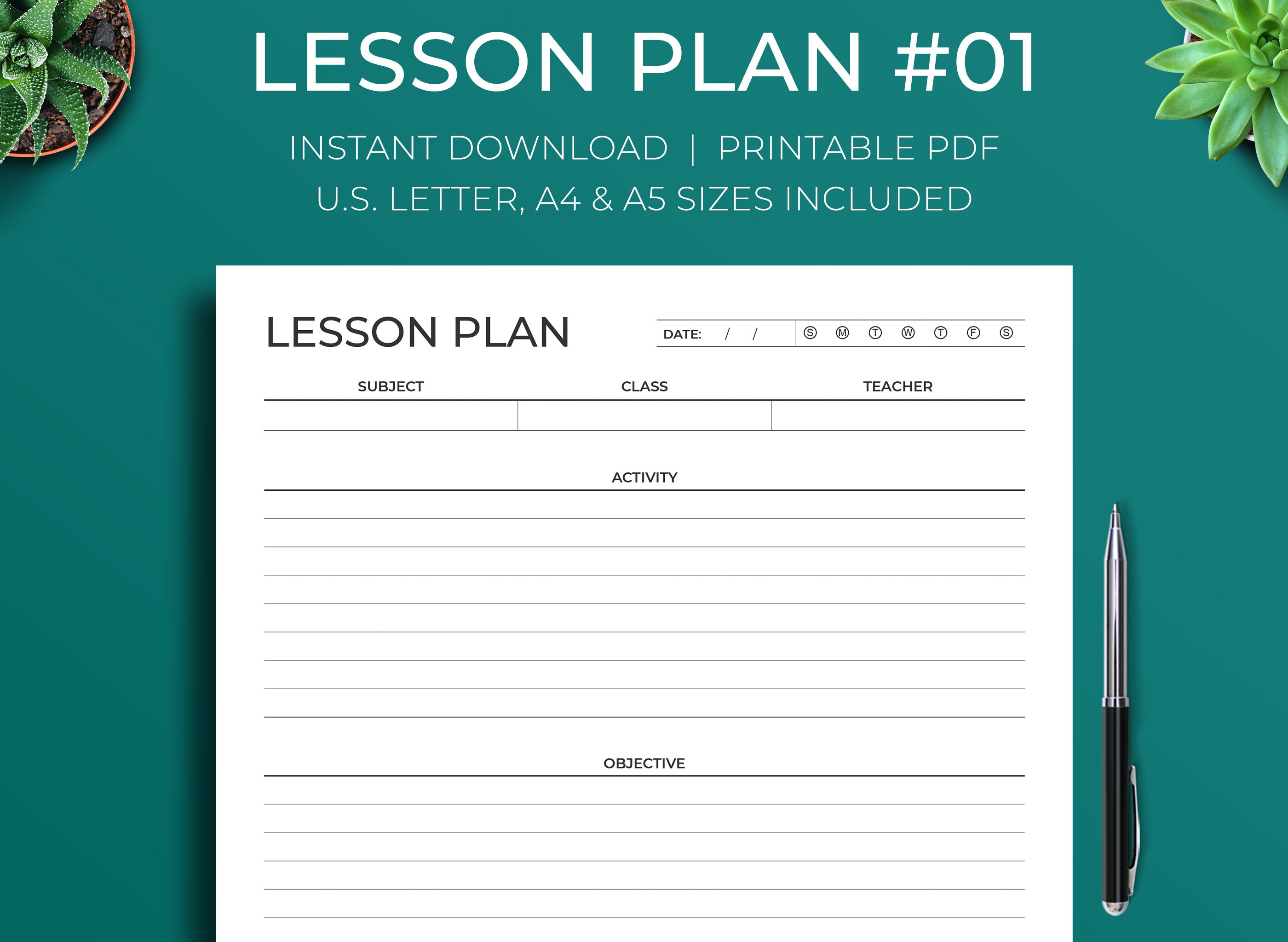 Printable Lesson Plan 01 A4, A5, Letter Minimalist Printable, Instant ...