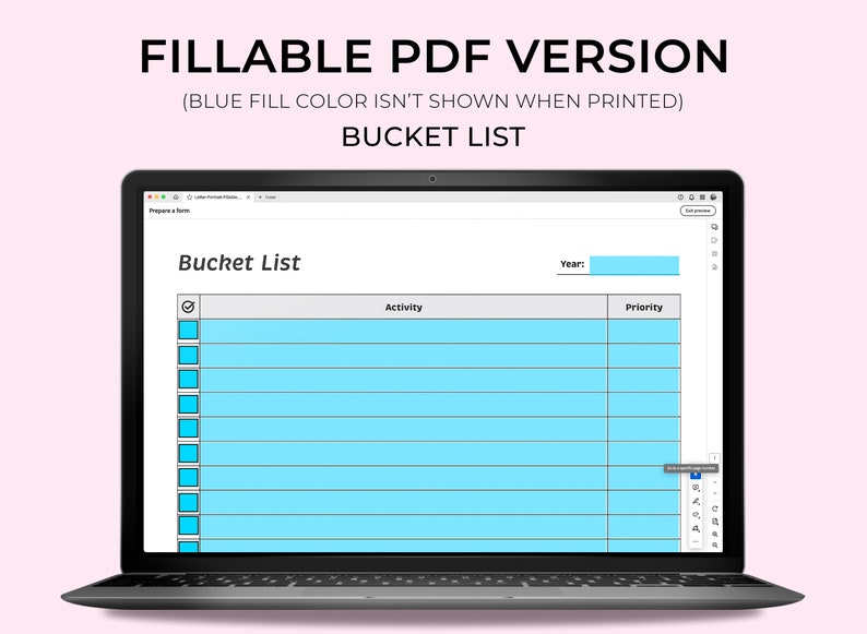 Bucket List, Digital Notepad Planner, Editable Goal Planner, Printable & Fillable Planner, Goal ...