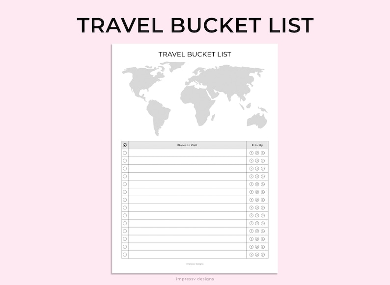 Travel Bucket List Printable, Fillable Wanderlust List, Travel to Do ...