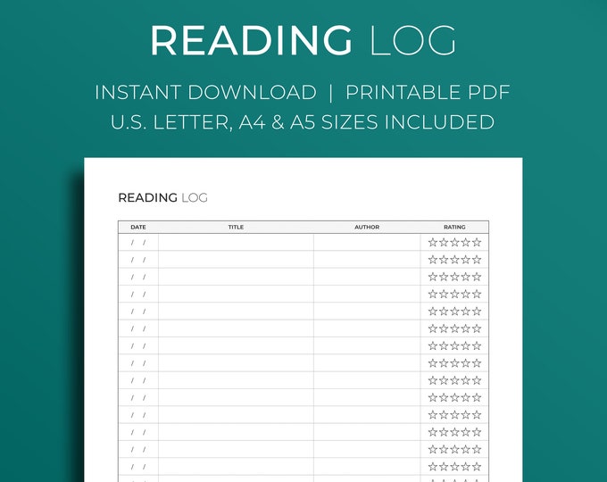 Reading Log ⦁ Minimalist Printable Productivity PDF Template Planner ...
