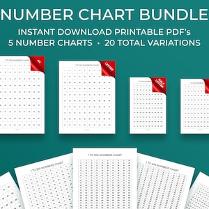 Number Chart Bundle ⦁ 100 to 500 ⦁ A4, A5, Half-letter, Letter Sizes ...