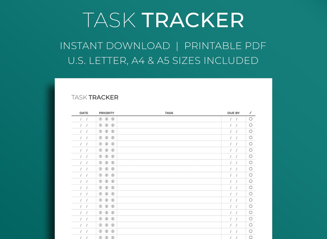 Task Tracker ⦁ Minimalist Printable Productivity PDF Template Planner ...