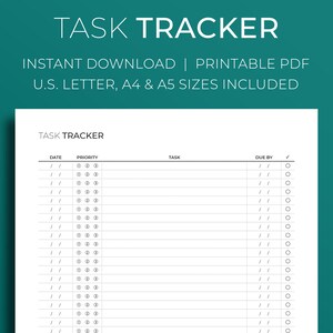 Task Tracker ⦁ Minimalist Printable Productivity PDF Template Planner ...