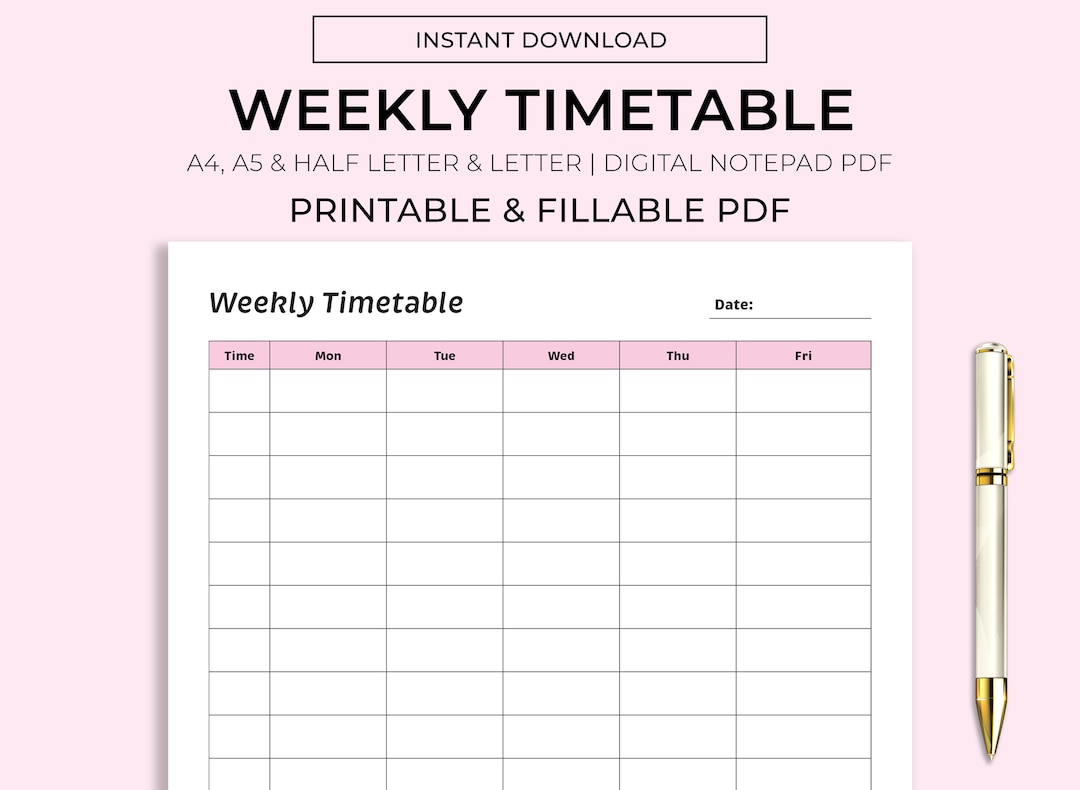 Weekly Timetable Planner, Student Planner, Student Printable, Desk ...