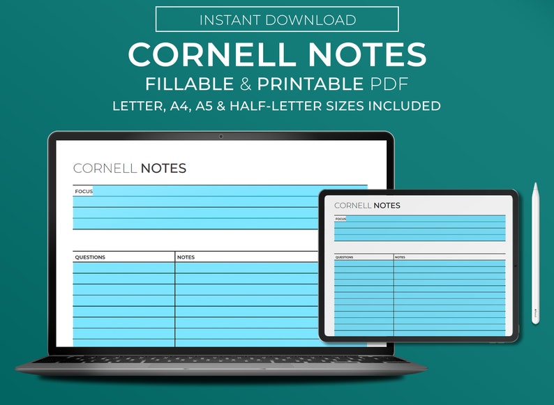 Editable & Printable Cornell Notes Template ⦁ Cornell Notes Method ...