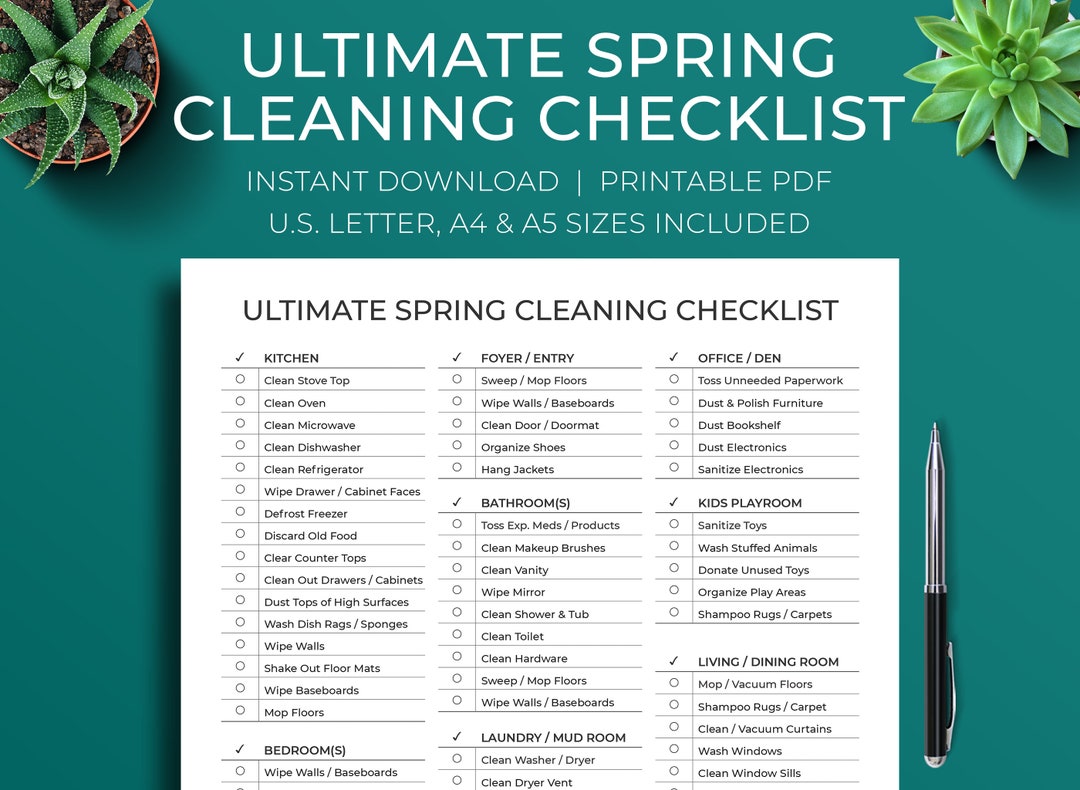 Ultimate Spring Cleaning Checklist ⦁ Household Printable PDF Planner ...