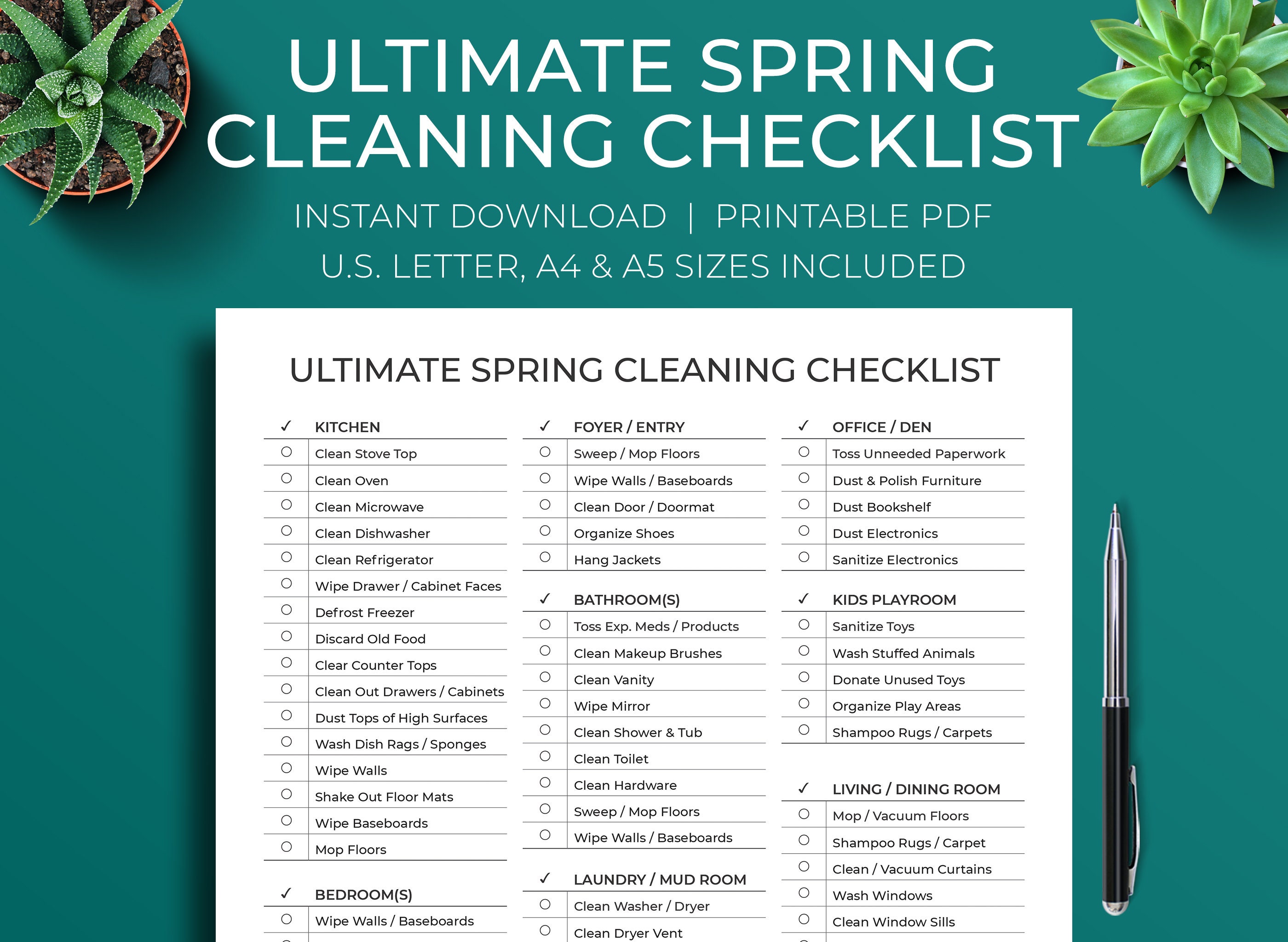 Ultimate Spring Cleaning Checklist ⦁ Household Printable PDF Planner ...
