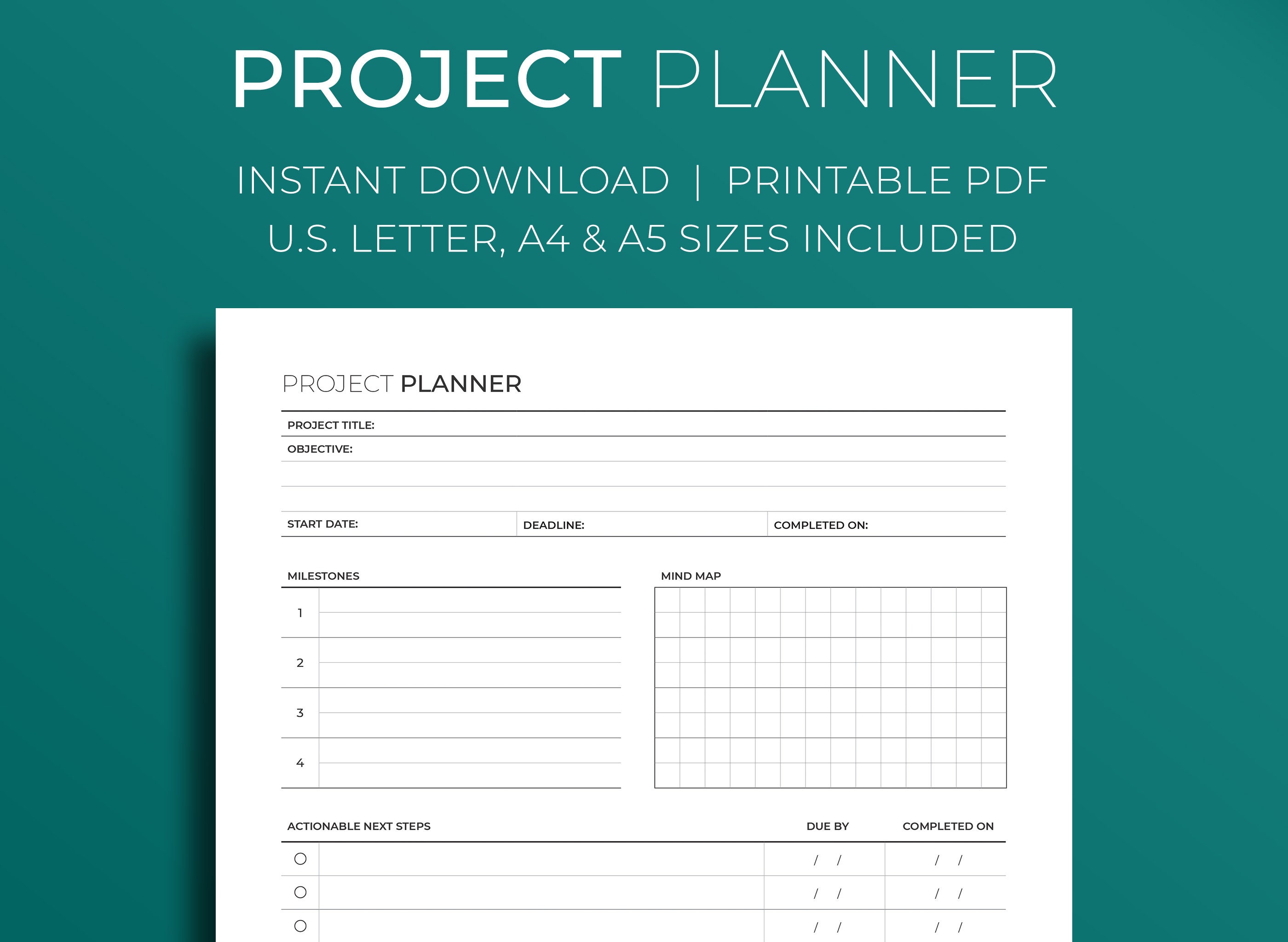 Project Planner ⦁ Minimalist Printable Productivity PDF Template ...
