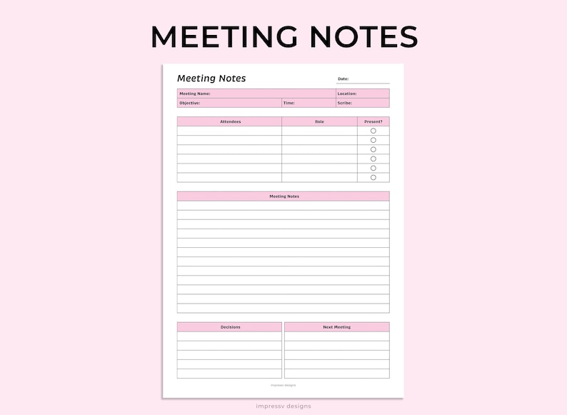 Meeting Notes Planner Template, Student Planner, Student Printable ...