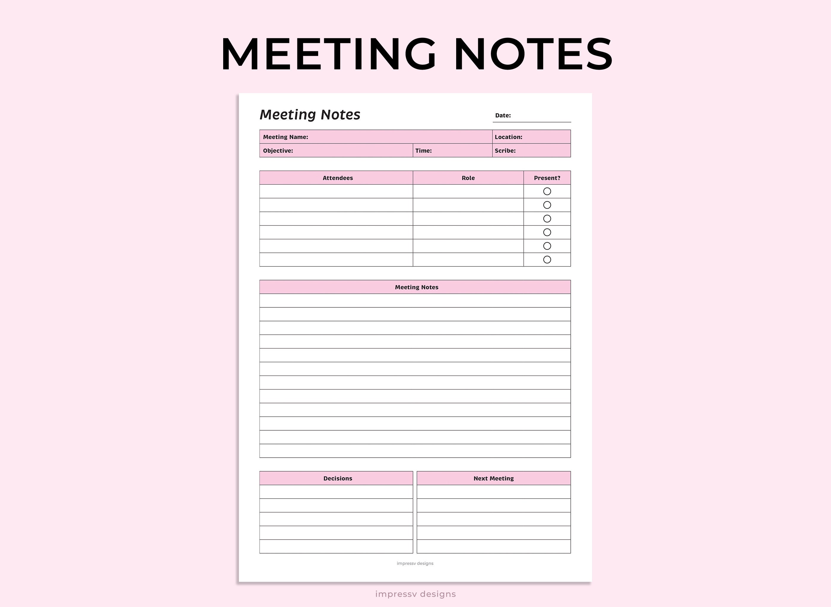 Meeting Notes Planner Template, Student Planner, Student Printable ...