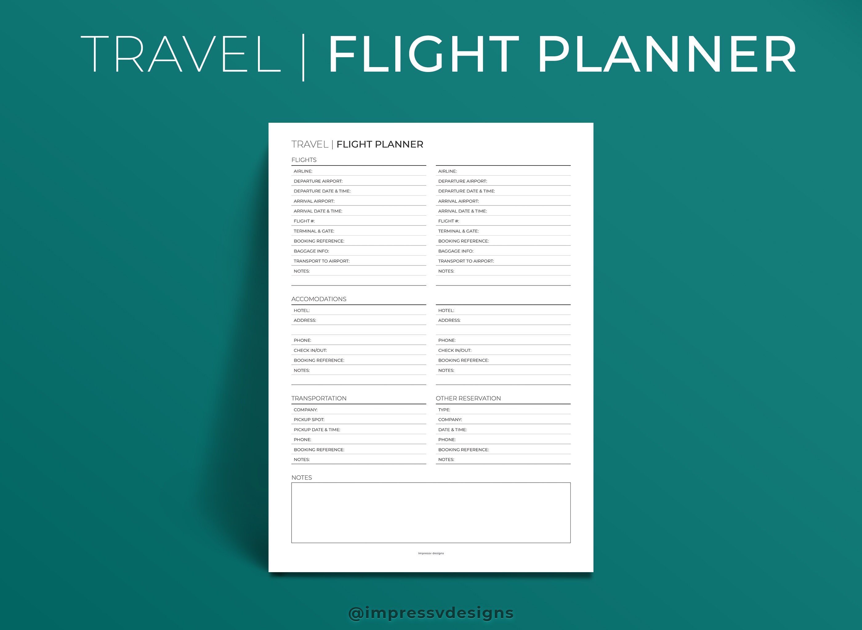 Flight Planner Minimalist Printable Productivity PDF Template Planner ...