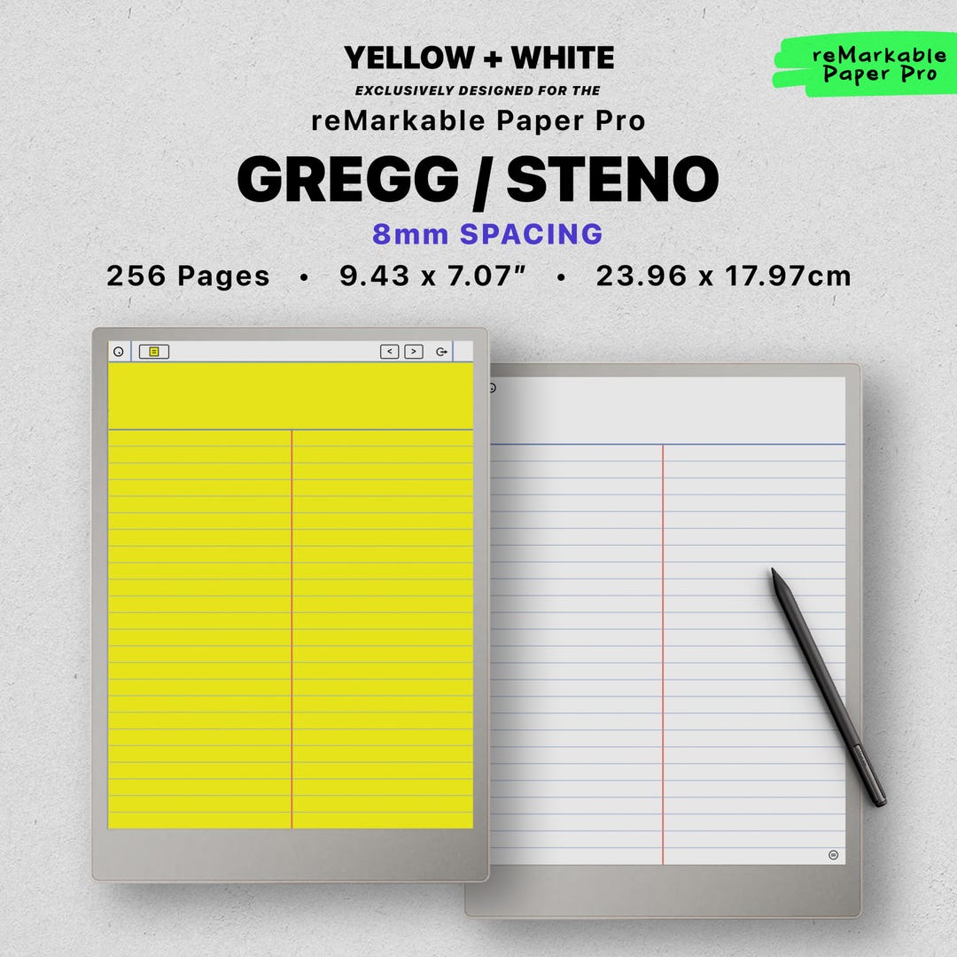 Gregg Stenography Ruled Notebooks for Remarkable Paper Pro, 8mm Lined ...
