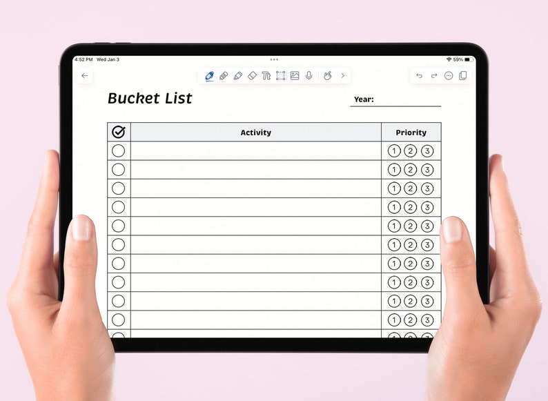Bucket List, Digital Notepad Planner, Editable Goal Planner, Printable ...