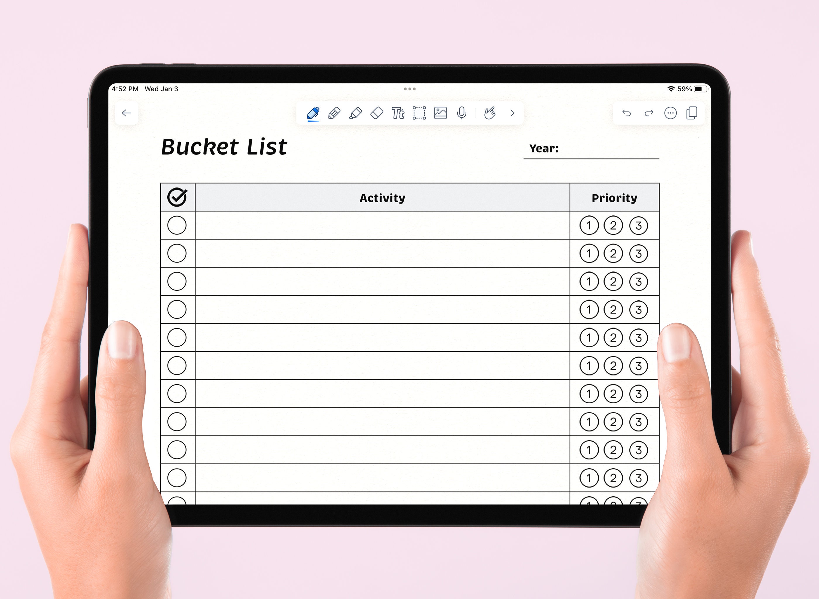 Bucket List, Digital Notepad Planner, Editable Goal Planner, Printable & Fillable Planner, Goal ...